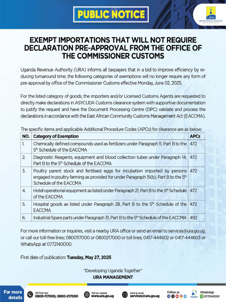 EPublic Notice - Exempt Importations That Will Not Require Declaration ...