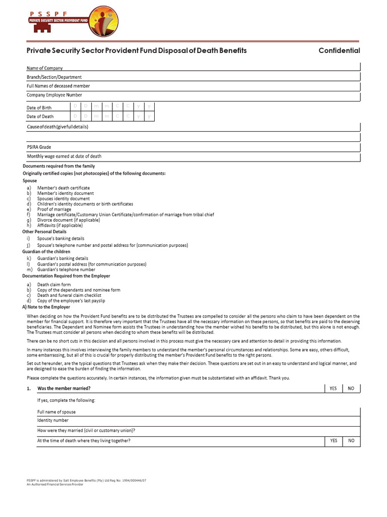 Death Benefit Claim Form 1654089068 | PDF | Marriage | Kinship And Descent