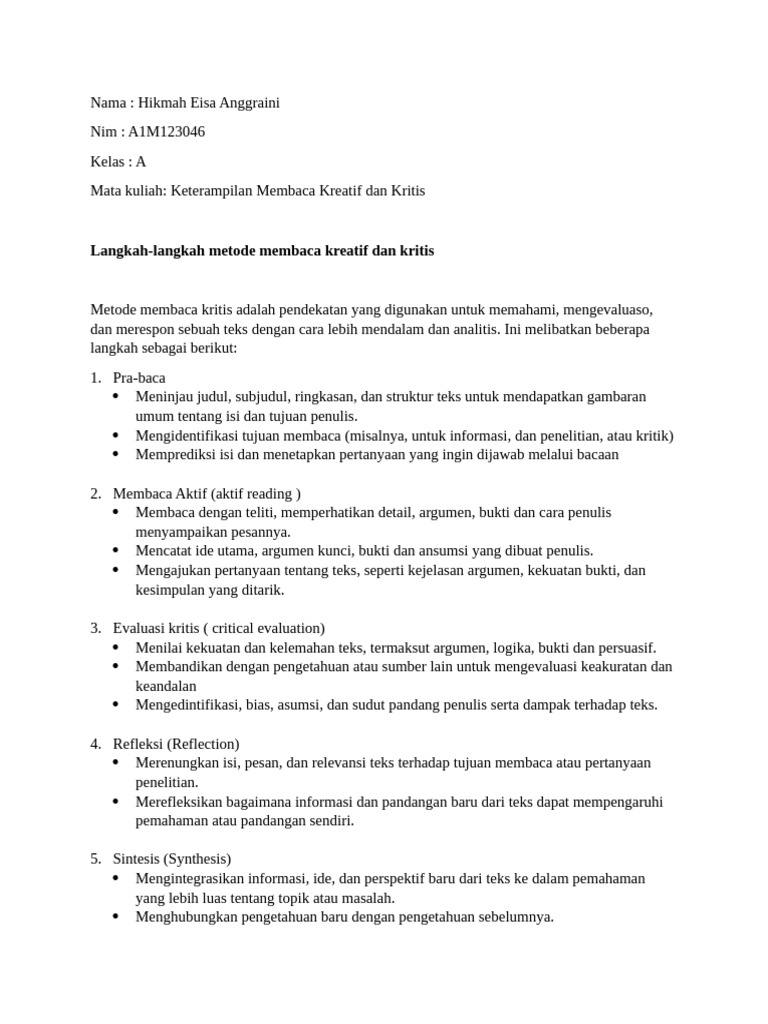 Keterampilan Membaca Kreatif Dan Kritis | PDF