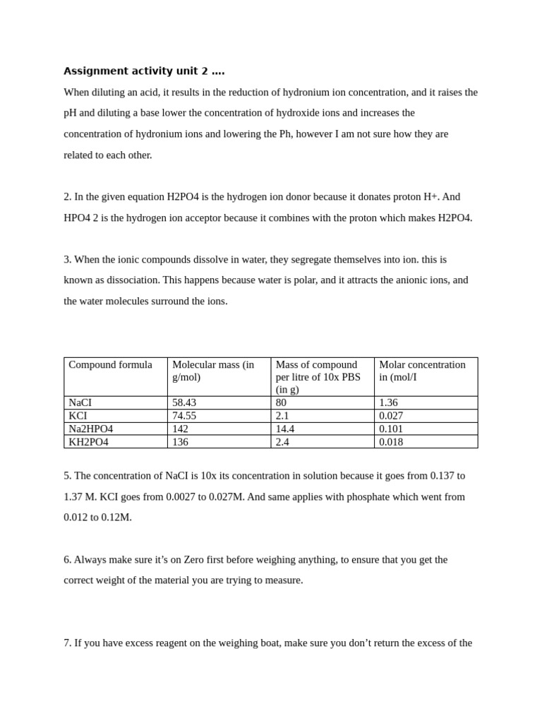 Assignment Activity Unit 2 ..... | PDF | Ph | Ion