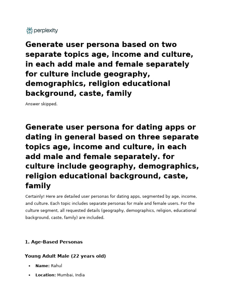 Generate User Persona Based On Two Separate Topics | PDF