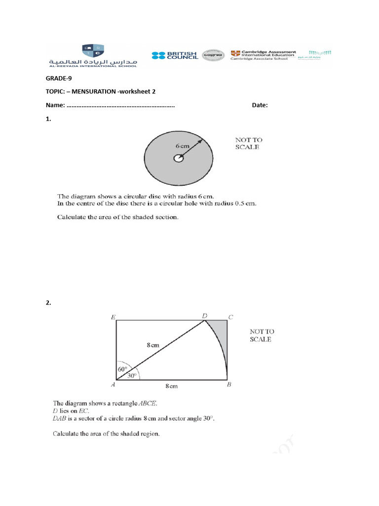 Gr9.MENSURATION WS2 | PDF