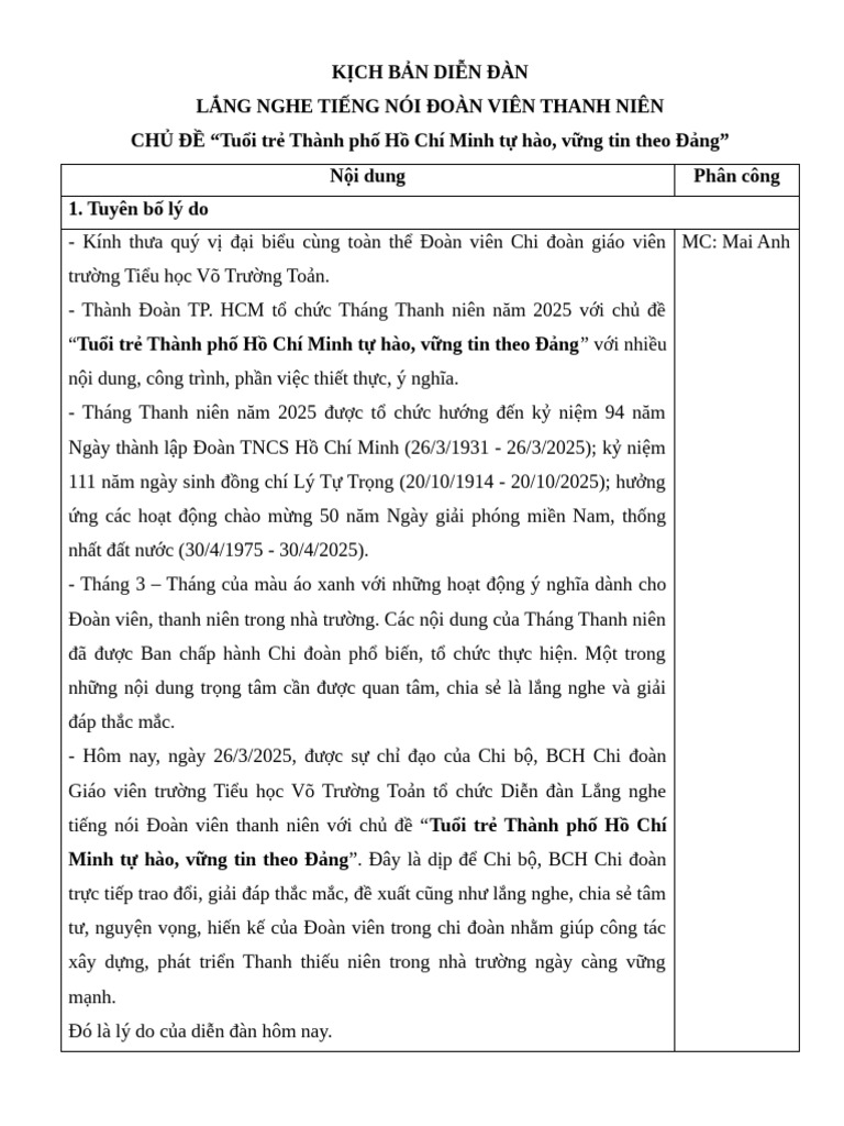 Kich Ban Dien Dang Lang Nghe Tieng Noi Doan Vien | PDF