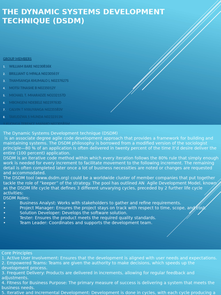 The Dynamic Systems Development Technique (DSDM) Presentation | PDF ...