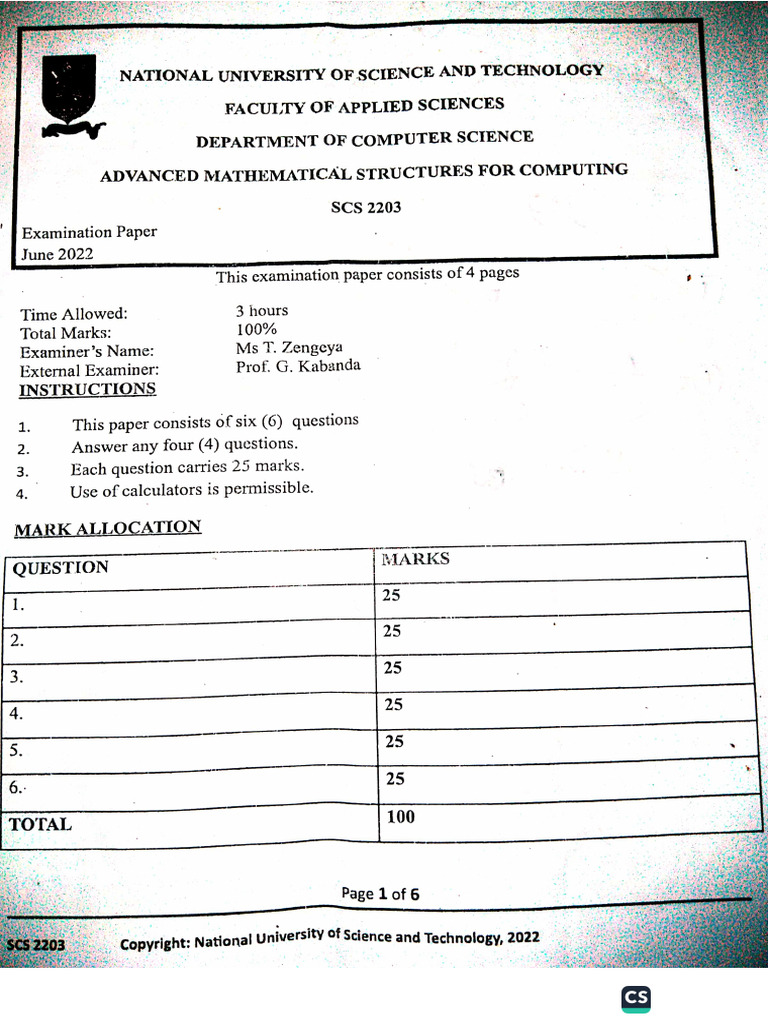 Advanced Mathematics Structures For Computing | PDF
