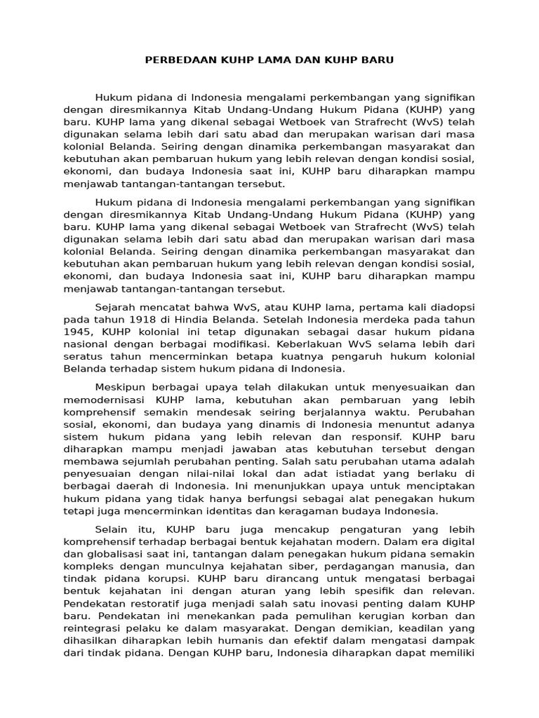 Perbedaan Kuhp Lama Dan Kuhp Baru | PDF