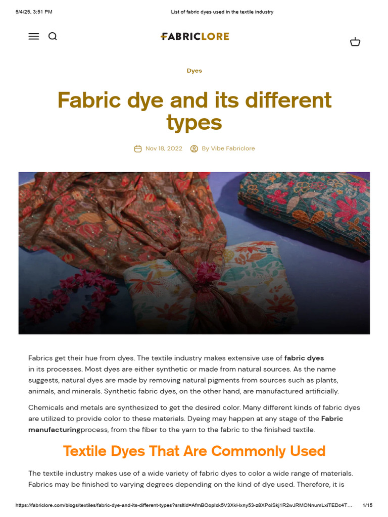 List of Fabric Dyes Used in The Textile Industry | PDF | Dye | Dyeing