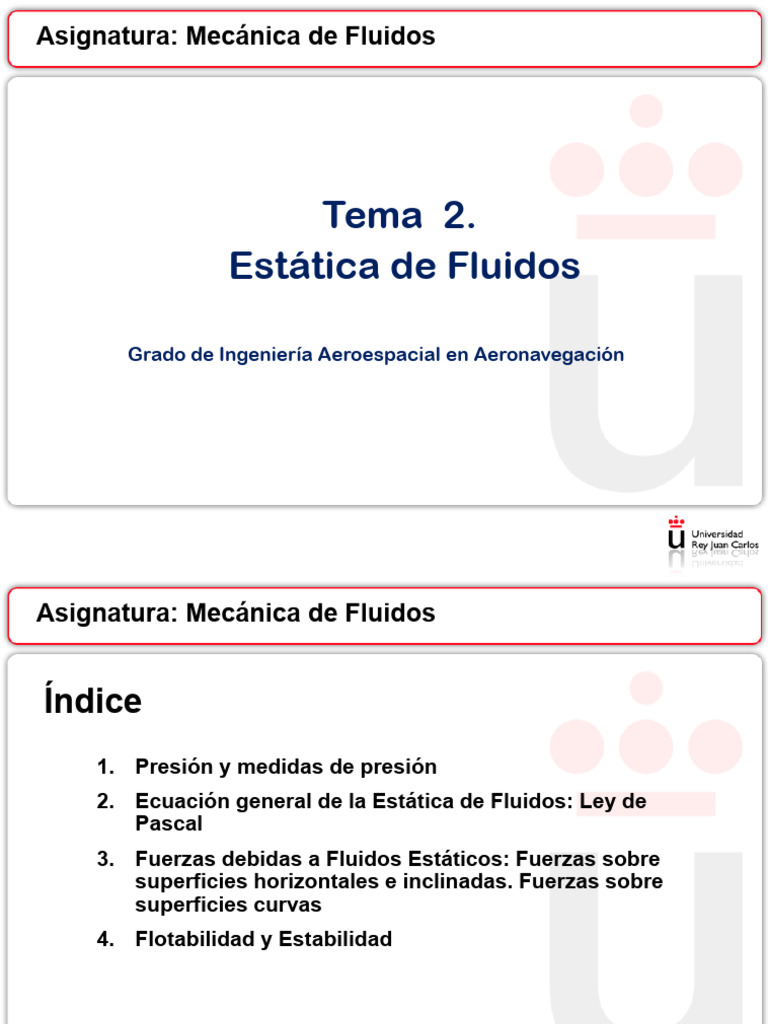 Tema 2 - Estática de Fluidos - 2023 - 24 PDF | PDF | Flotabilidad | Presión
