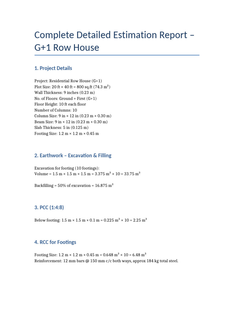 Complete Row House Estimation Report | PDF