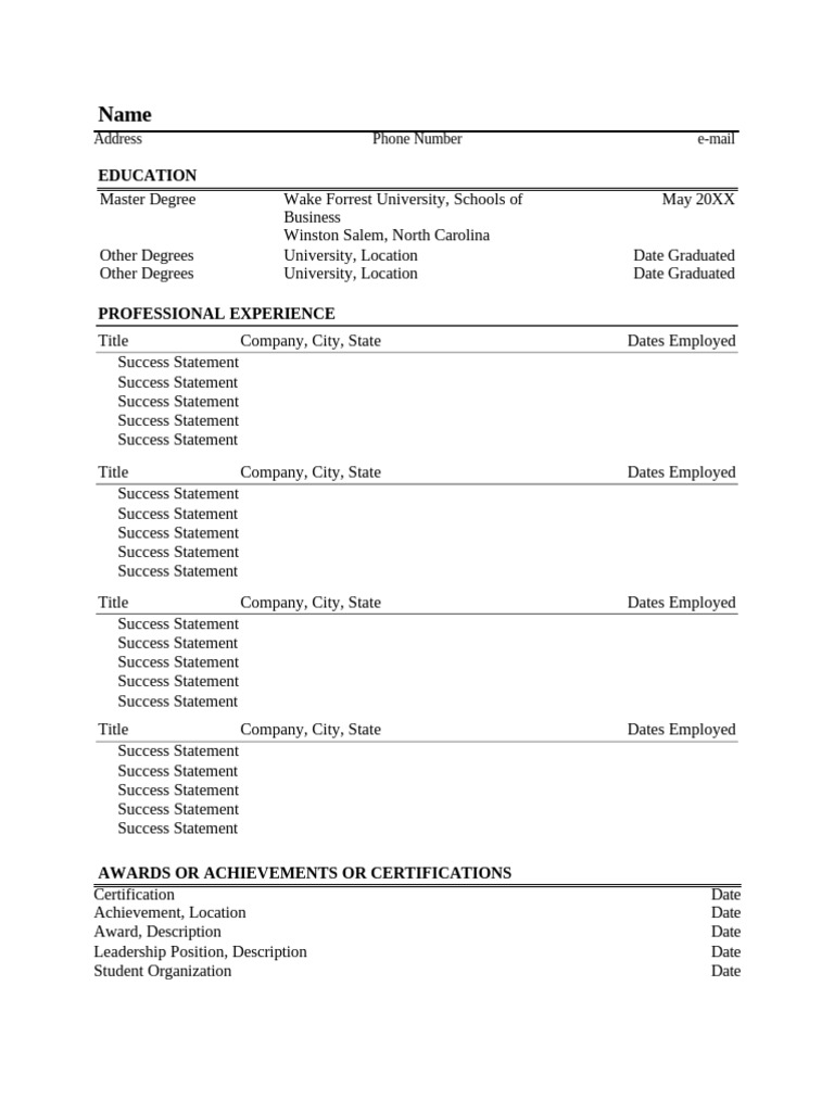 Wake Forest Resume Template Guide | PDF