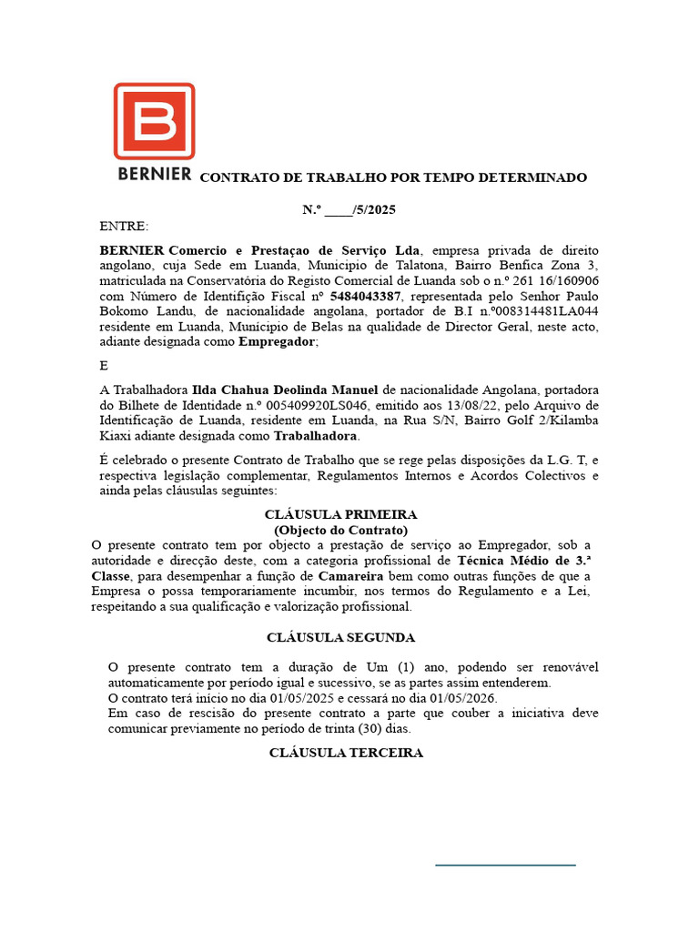 Contrato de Trabalho Por Tempo Determinado Sra. Ilda 5 | PDF | Salário | Emprego