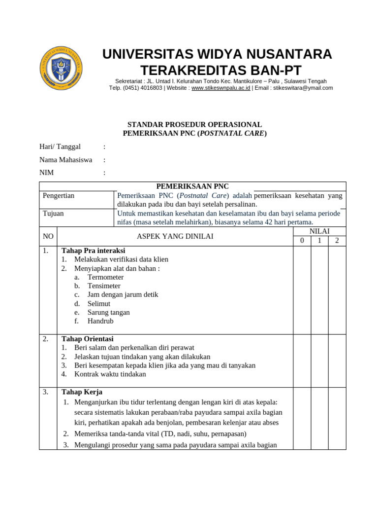 Sop PNC Pemfis Ibu Nifas | PDF