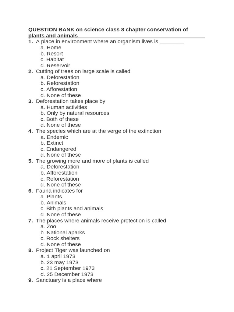 Class 8 Conservation Question Bank | PDF | Deforestation | Soil