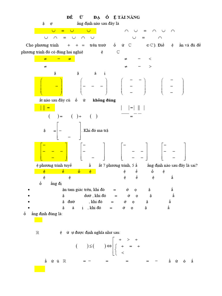 ĐỀ TRẮC NGHIỆM ĐẠI SỐ CTTN K66 20211 - 231030 - 144514 | PDF