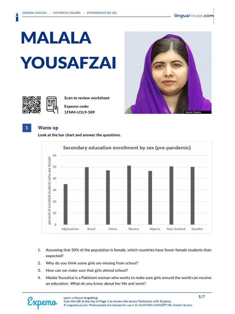 Malala Yousafzai British English Teacher B1 B2 2 | PDF | Malala ...