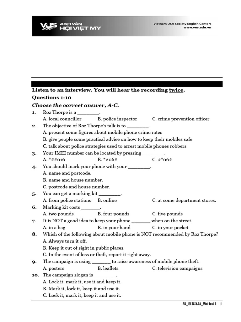 Ab Ielts 5.0a Mini-Test 3 | PDF | Tourism