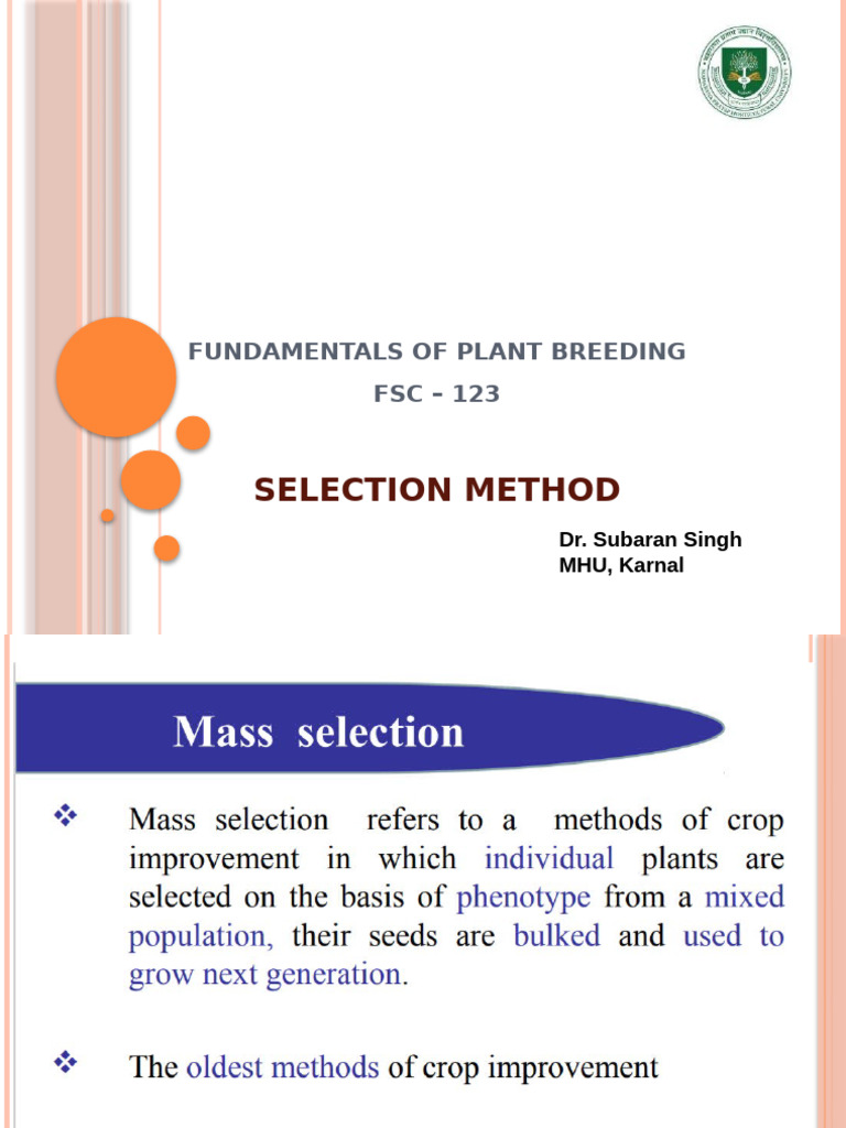 Mass Selection in Plant Breeding | PDF