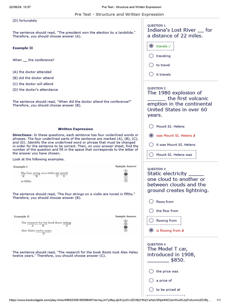Pre Test - Structure and Written Expression | PDF