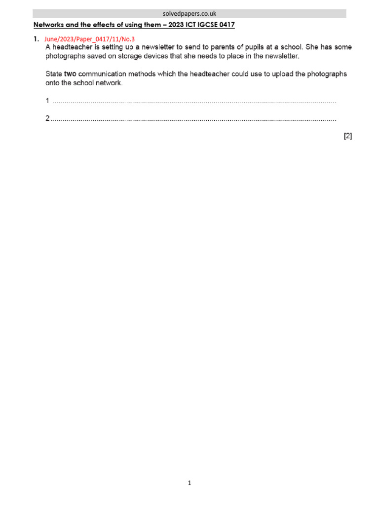 2023 Networks and The Effects of Using Them IGCSE ICT 0417 | PDF
