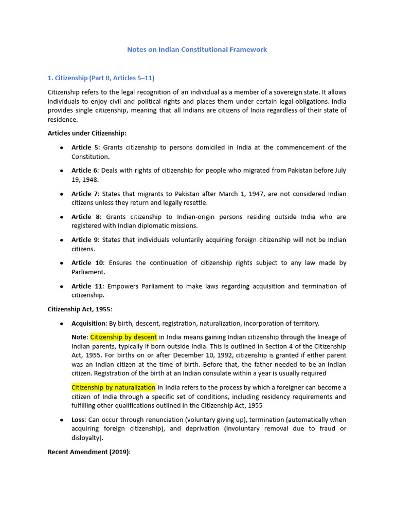 Overview of India's Constitutional Framework | PDF | Legislature ...