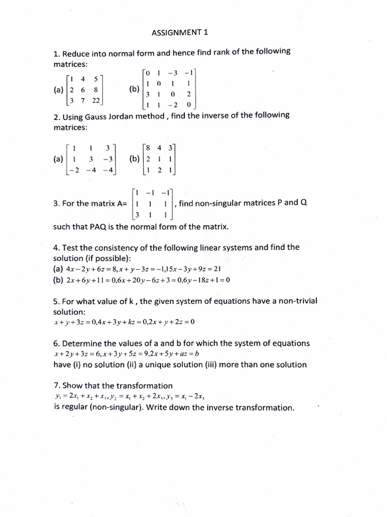 Maths Assignment-1 (Linear Algebra) | PDF