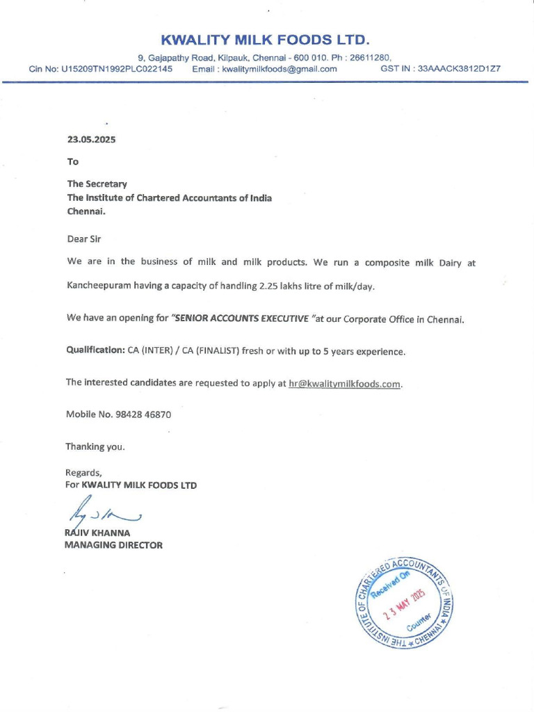 Kwality Milk Foods LTD - 250524120000 | PDF