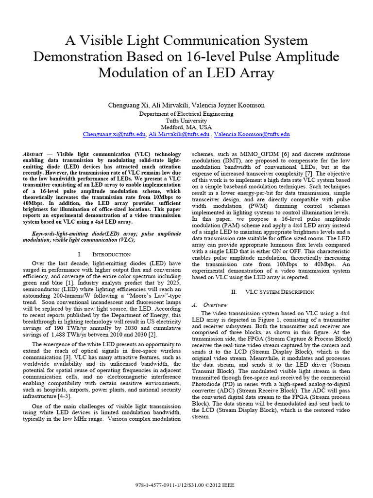 A Visible Light Communication System Demonstration Based On 16-Level Pulse Amplitude Modulation ...
