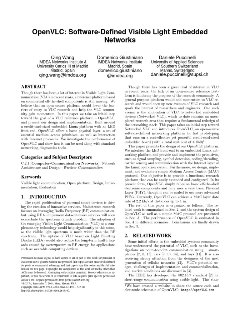 OpenVLC: Open-Source VLC Platform | PDF | Transmission Control Protocol ...