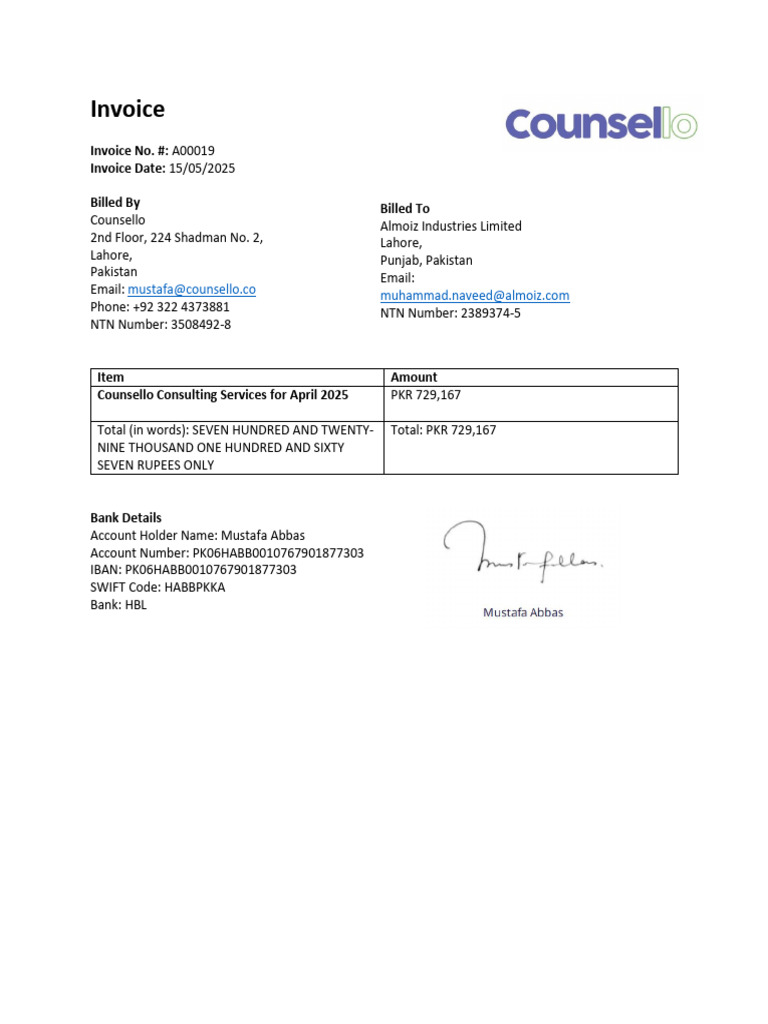 Almoiz Invoice - April 2025 | PDF