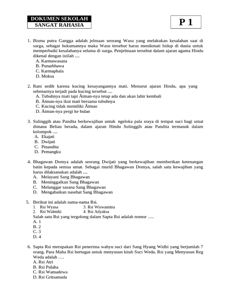 Soal SD Pa Hindu Us 2025 Fix | PDF