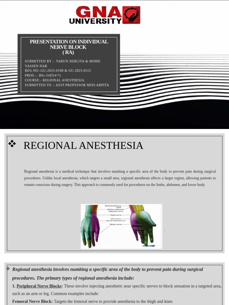 Presentation on femoral block ( RA) | PDF | Anesthesia | Hand