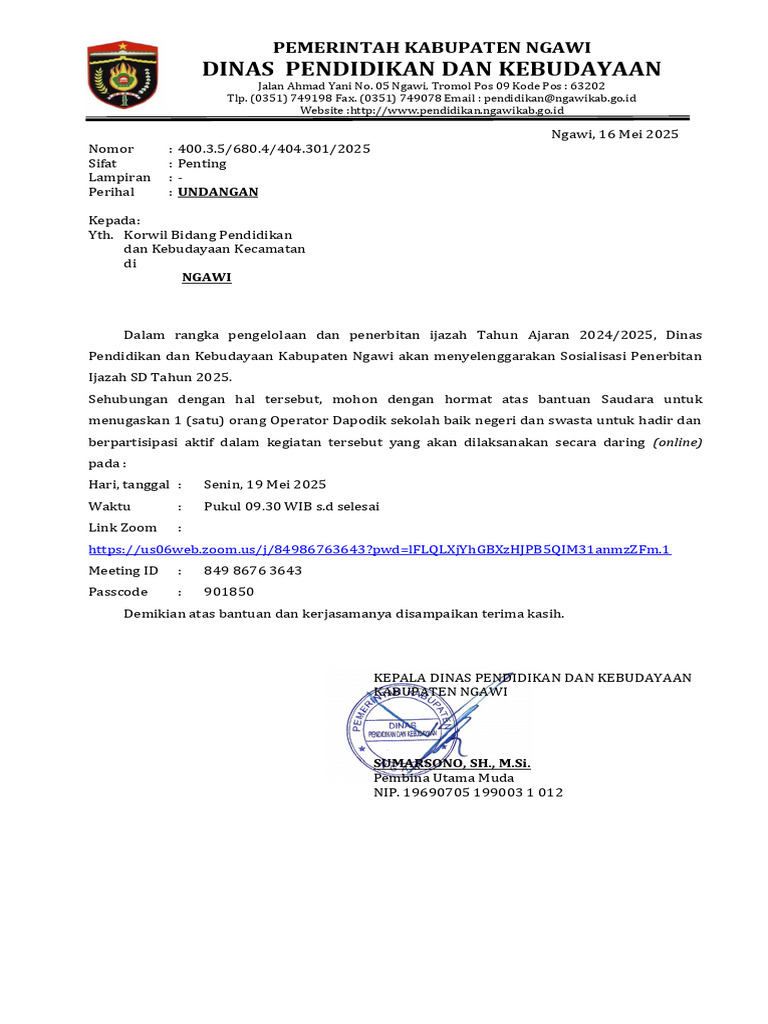 Surat Sosialisasi E-Ijazah SD | PDF