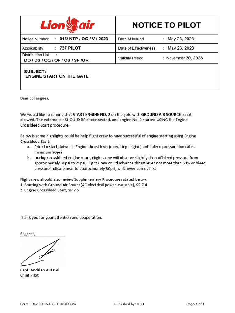 NTP 016 Engine Start On The Gate | PDF