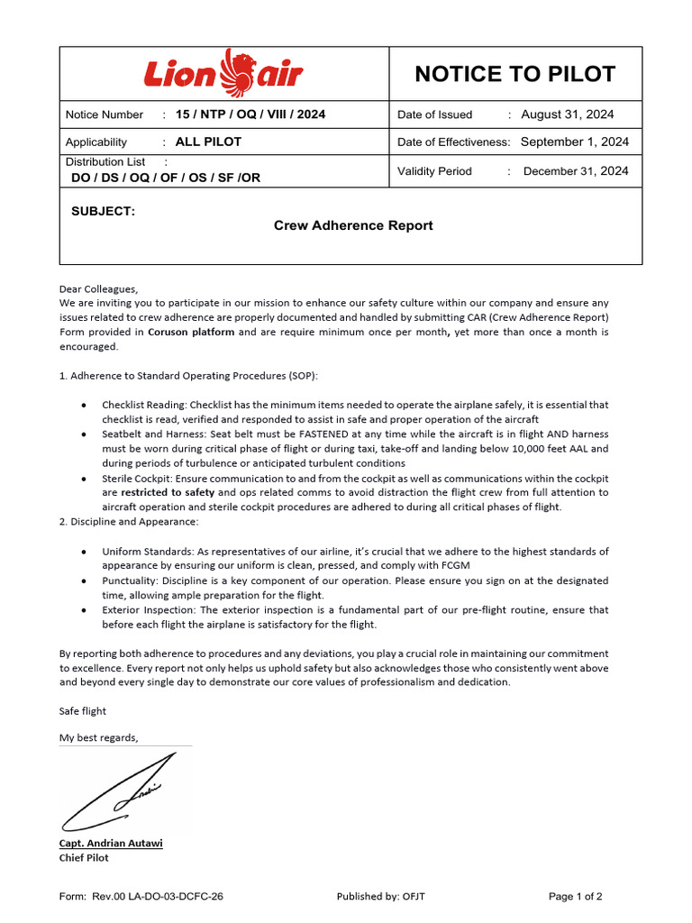 NTP 015 Crew Adherence Report | PDF | Transport Safety | Aviation Safety