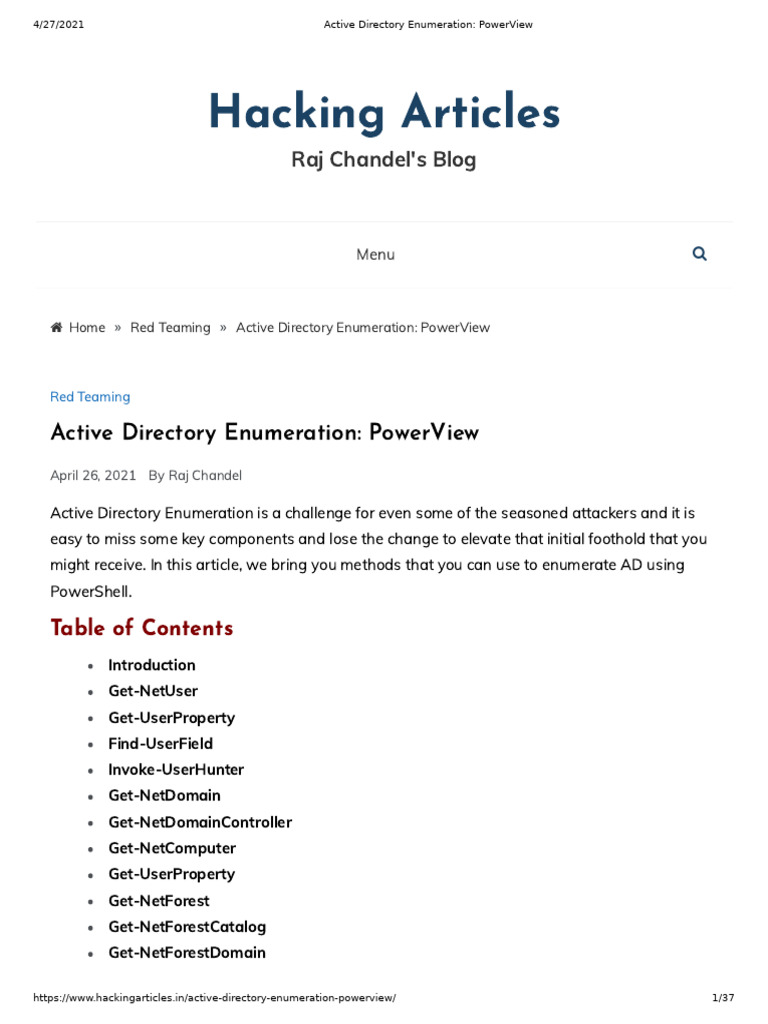 Active Directory Enumeration - PowerView | PDF | Active Directory | User (Computing)