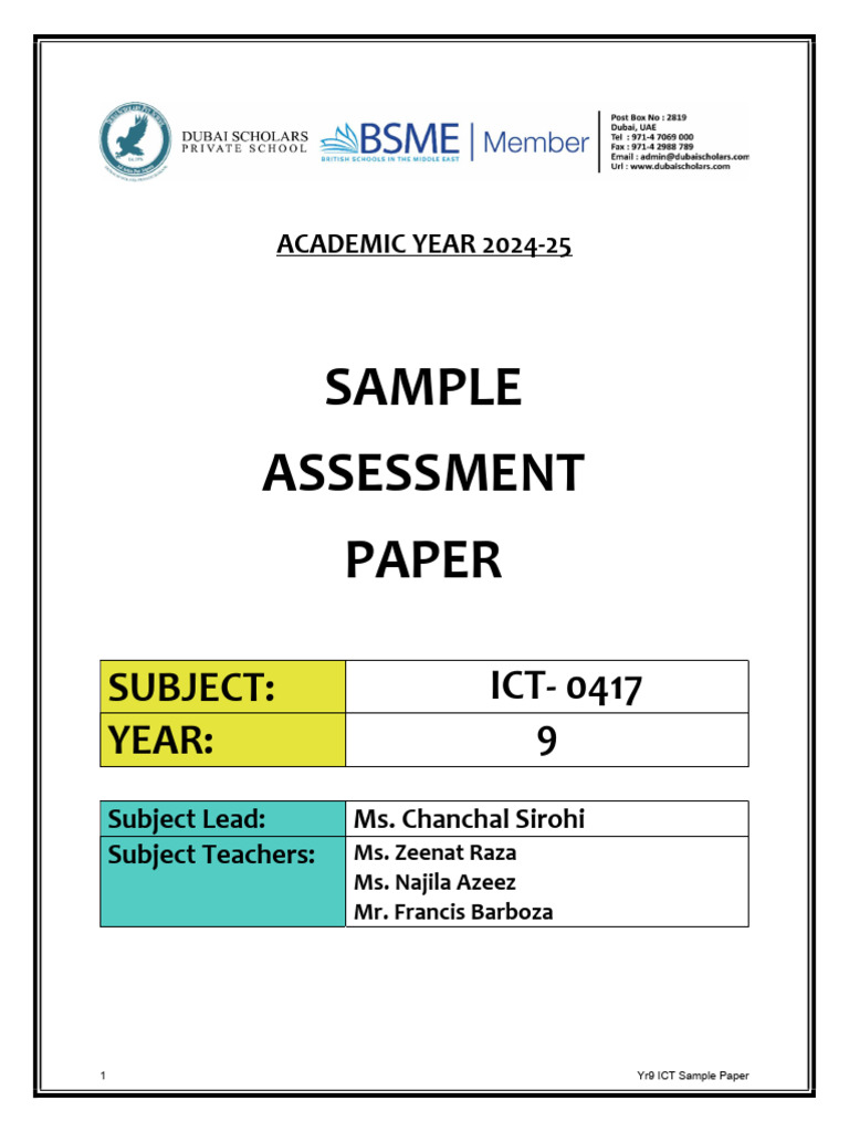 YR9ICT Theory Samplepaper | PDF | Information Technology | Read Only Memory