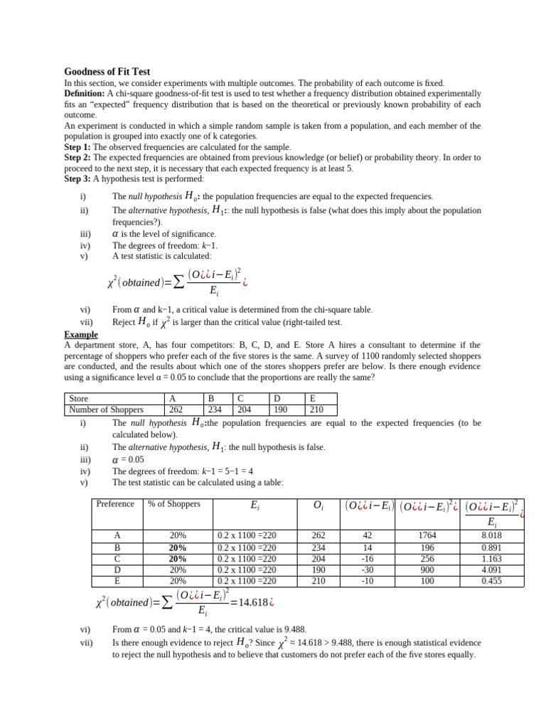 Chi-Square Goodness of Fit Test Guide | PDF | Chi Squared Test ...