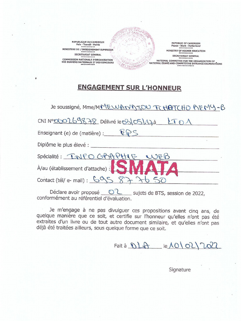 Engagement Ismata 01020475 | PDF