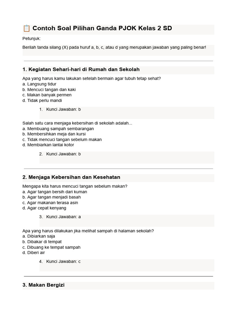Soal Gambar PJOK Kelas 2 SD | PDF