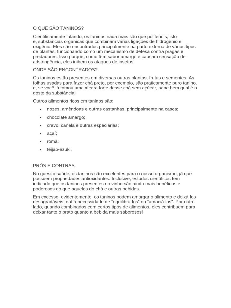 Alimentos com Taninos e Seus Benefícios | PDF