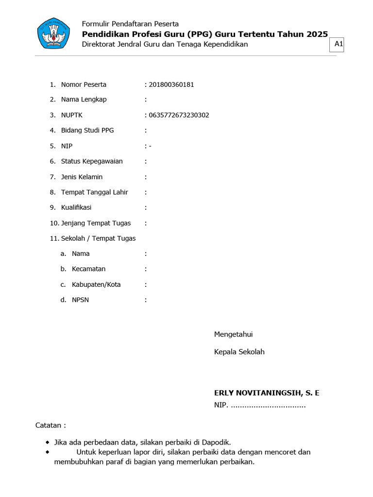 Format Formulir a1 Wahida A | PDF