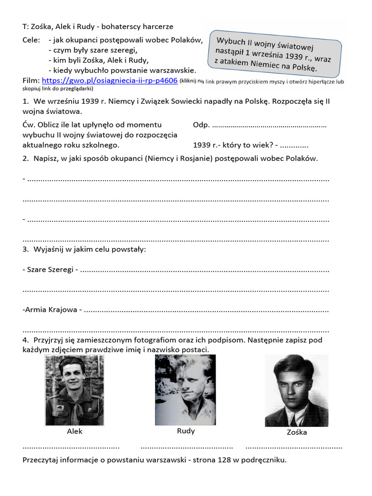 Zośka, Alek I Rudy - Bohaterscy Harcerze | PDF