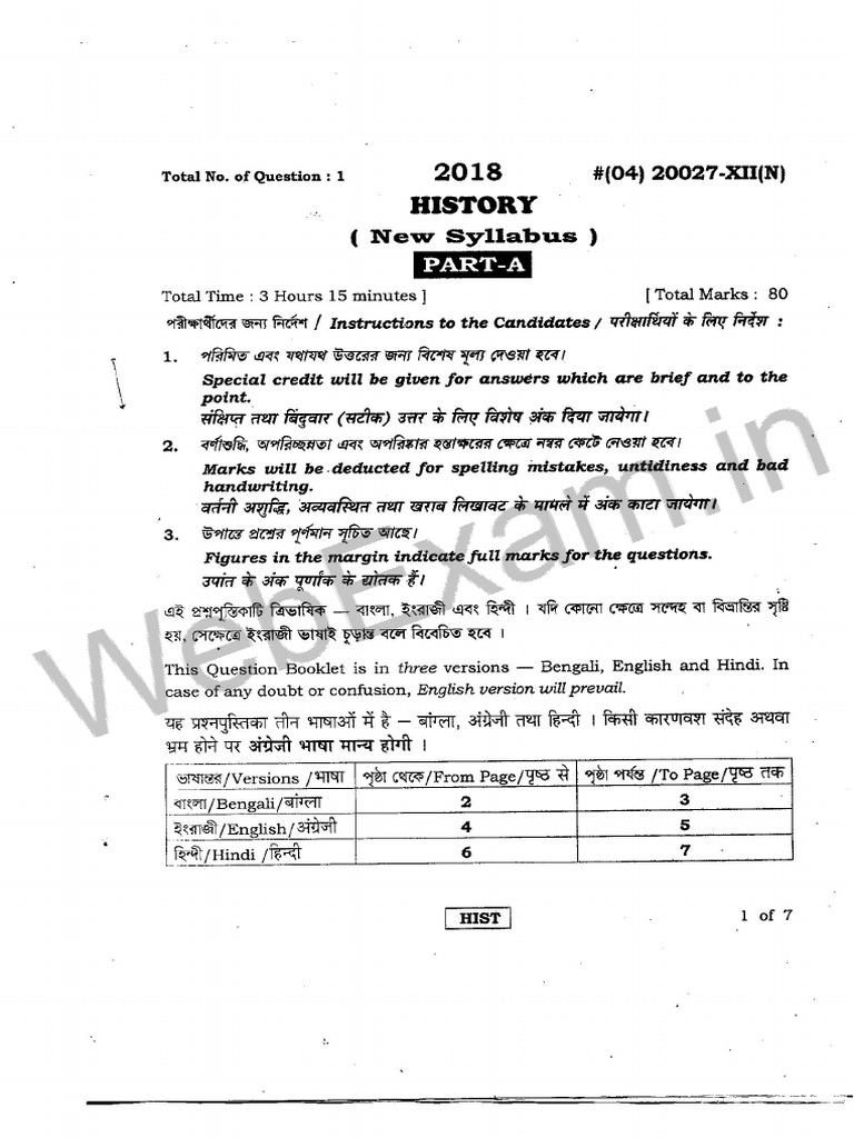 HS 2018 History Question Papers | PDF