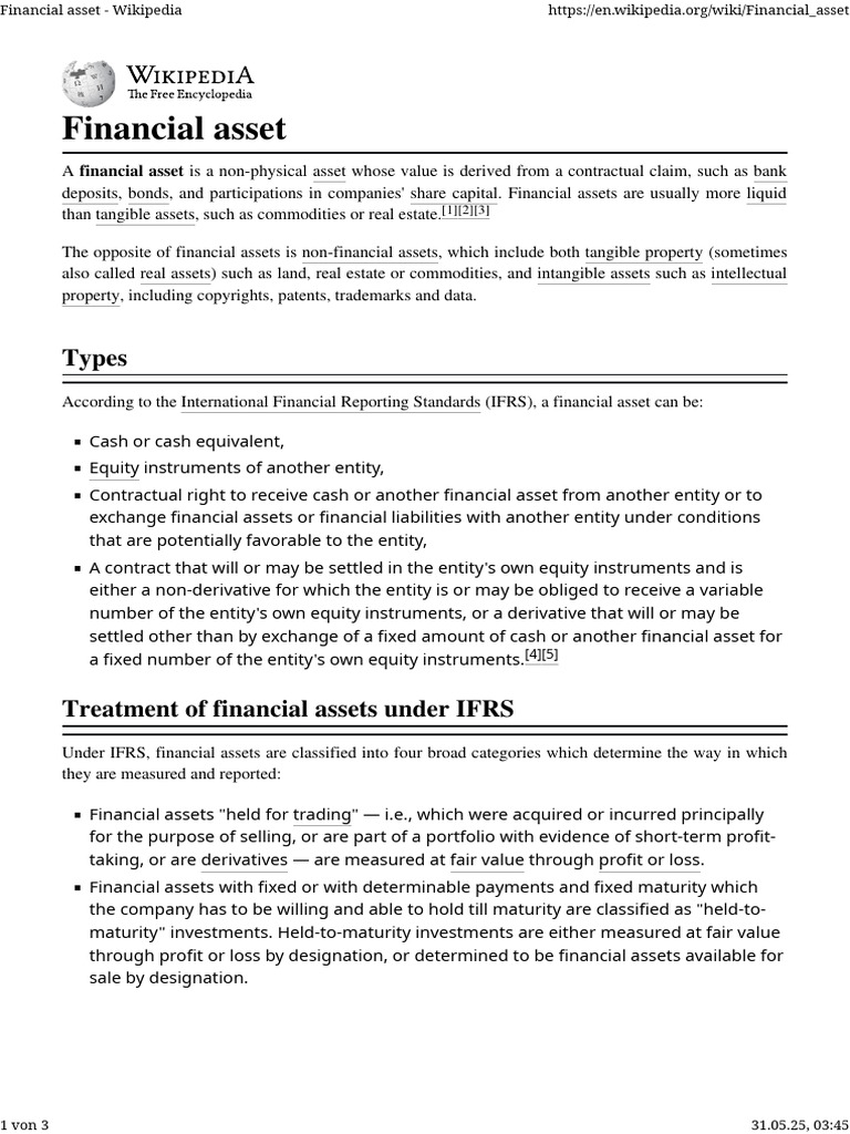 Financial Asset - Wikipedia | PDF | Financial Asset | Fair Value