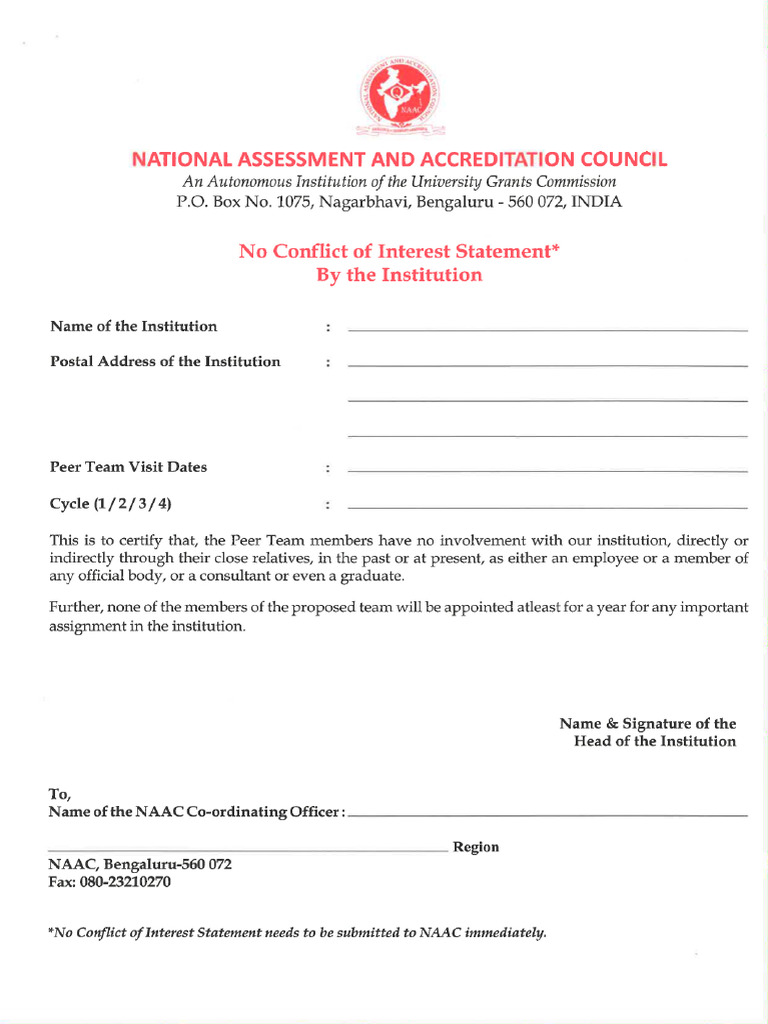 No Conflict of Interest Statement | PDF
