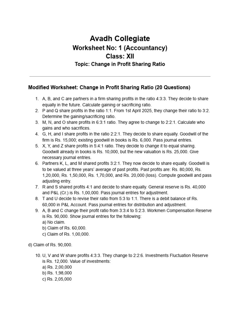 Change in Profit Sharing Ratio Exercises | PDF | Goodwill (Accounting ...