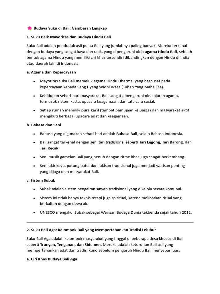 Budaya Suku Di Bali | PDF