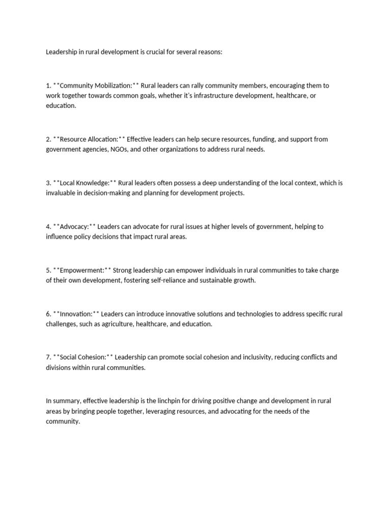 Importance of Leadership in Rural Development | PDF | Leadership | Empowerment
