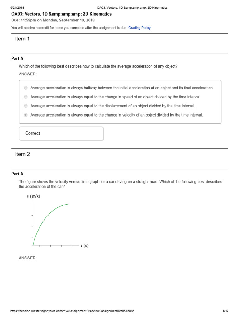 OA03 - Vectors, 1D & Amp Amp 2D Kinematics | PDF | Acceleration | Velocity