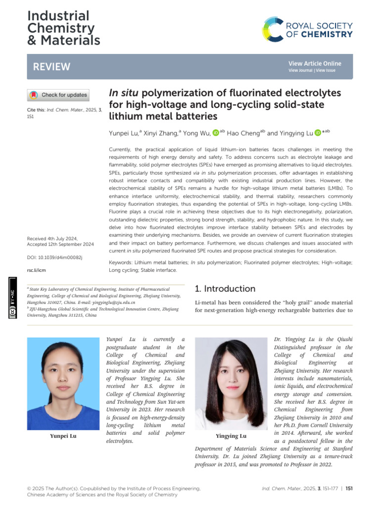 In Situ Polymerization of Fluorinated Electrolytes For High Voltage and ...